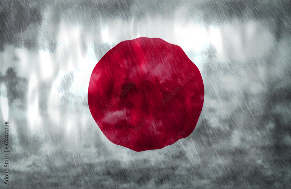 Composite of Flag of Japan and rain clouds. Symbolizing heavy rains ...