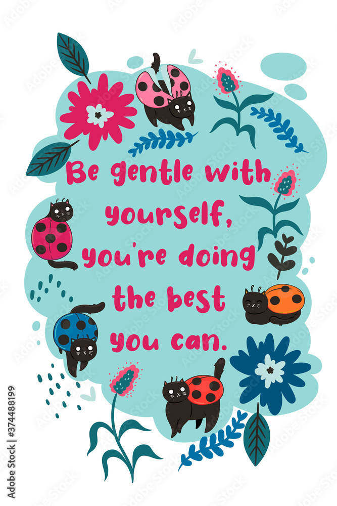 Postcard with cats-ladybirds and the inscription Be gentle with ...