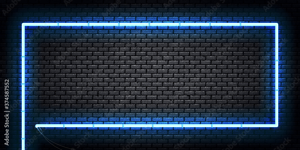 Vector realistic isolated neon sign of frame with blue colors for ...