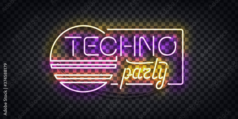 Vector realistic isolated neon sign of Techno Party logo for template ...
