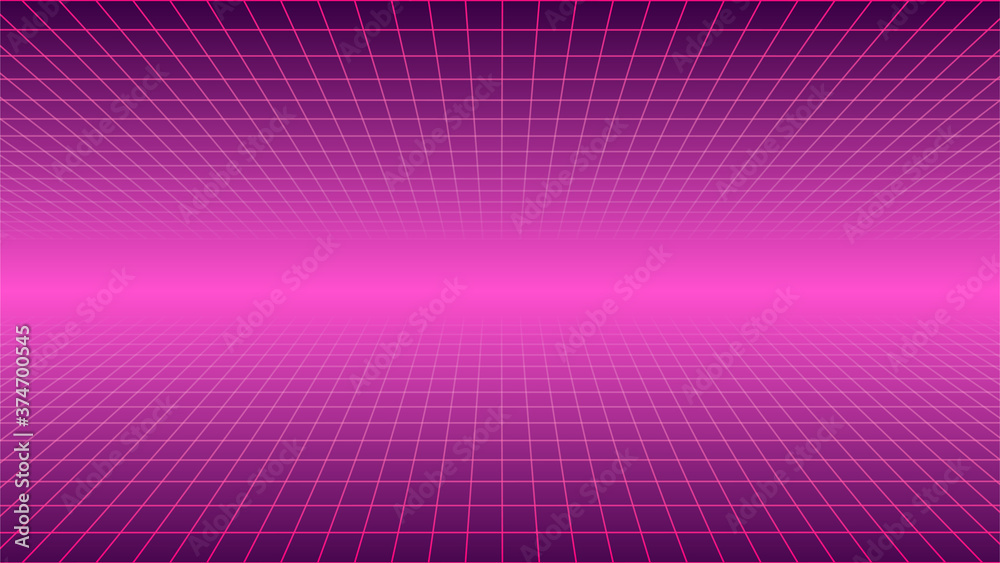 Abstract wireframe landscape 1980s style. Retro futuristic vector grid ...