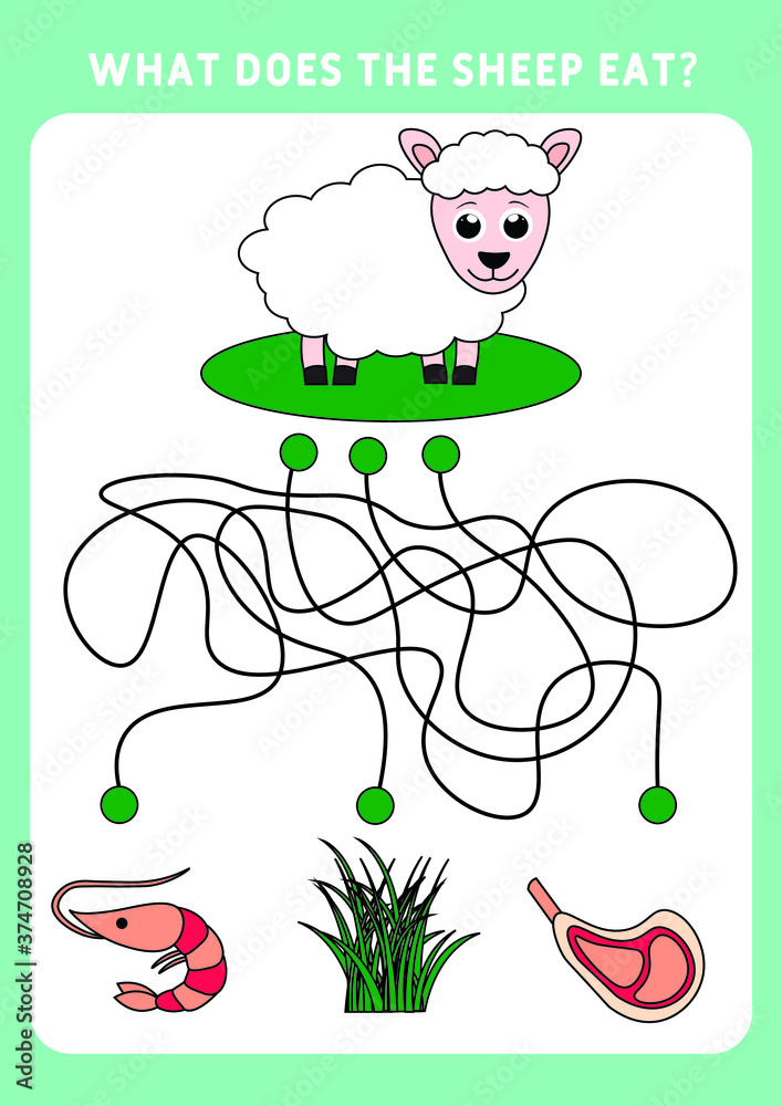 What does the little Sheep eat? Maze game for children. Finger ...