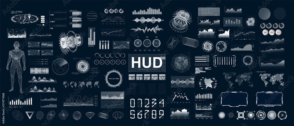 Vektor Large and detailed HUD, UI, GUI set elements for VR and web ...