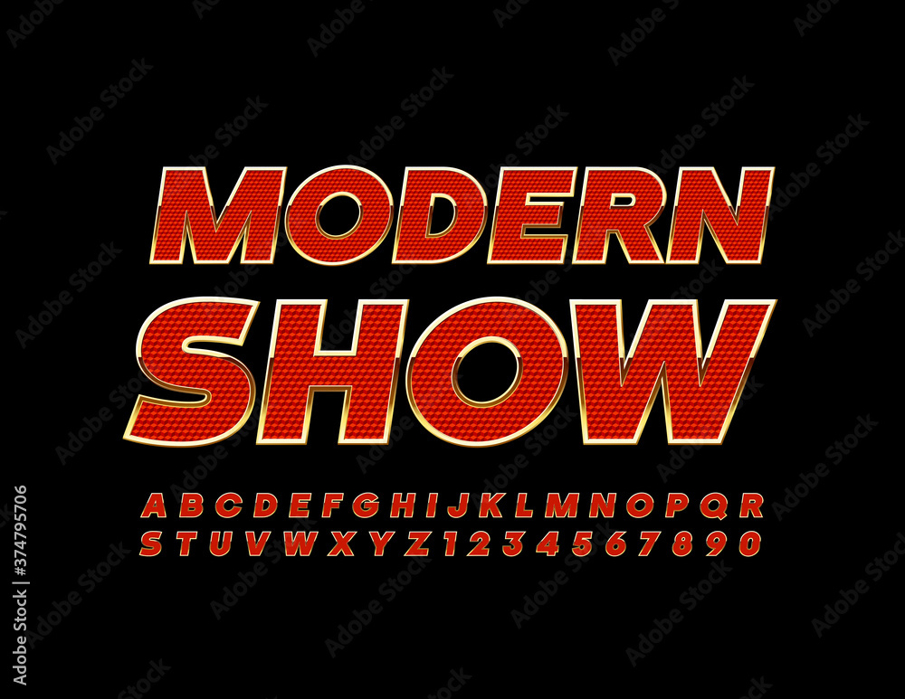 Vector premium poster Modern Show. Textured Red and Gold Font. Elite ...