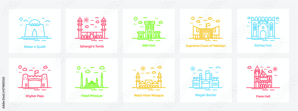 Pakistani Landmarks Icons Stock Vector | Adobe Stock