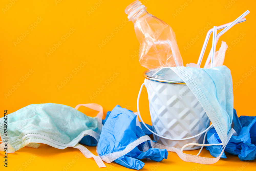 Photo Stock COVID-19 Medical Waste. Disposal of gloves, masks, empty ...
