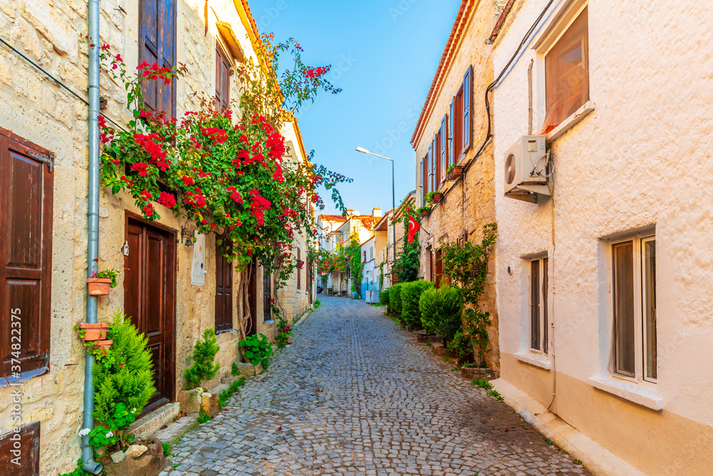 Alacati street view in Alacati Town. Alacati is populer historical ...