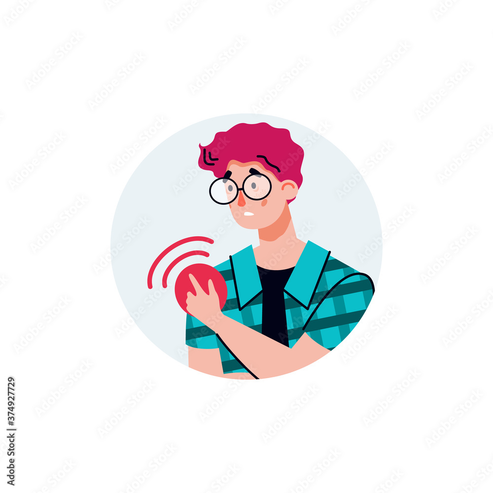 Man feels pain in the shoulder joint, cartoon flat vector illustration ...