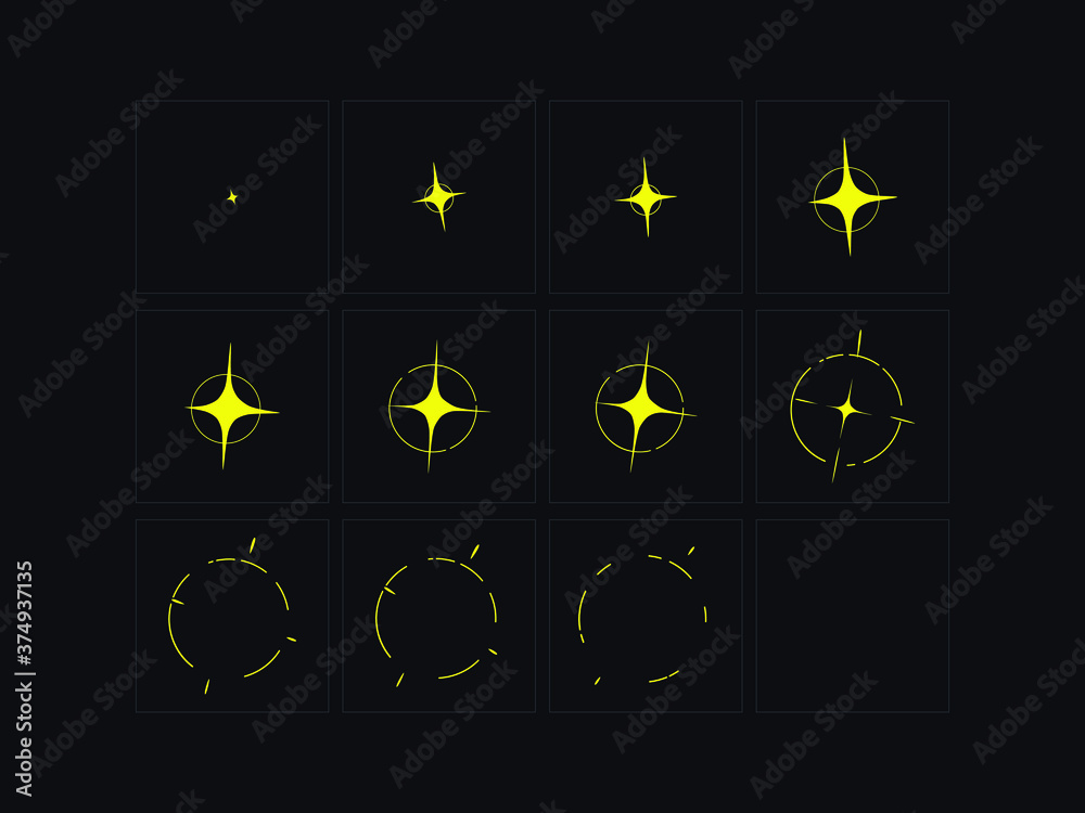 Shine VFX animation frame. Shine effect for video games, cartoon ...