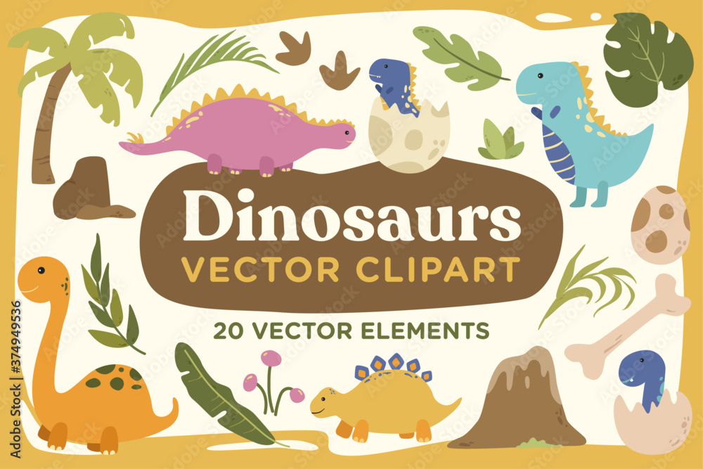 Cute Ancient Dinosaurs Jurrasic Illustration Vector Cliparts Stock ...