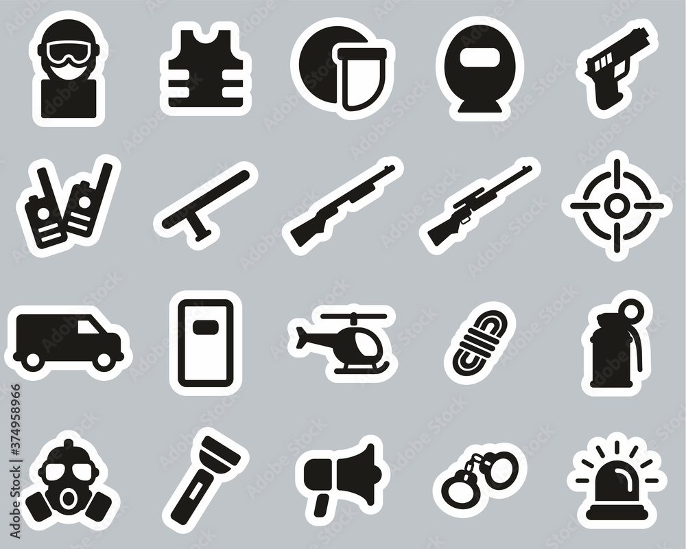 SWAT Team Icons Black & White Sticker Set Big Stock Vector | Adobe Stock