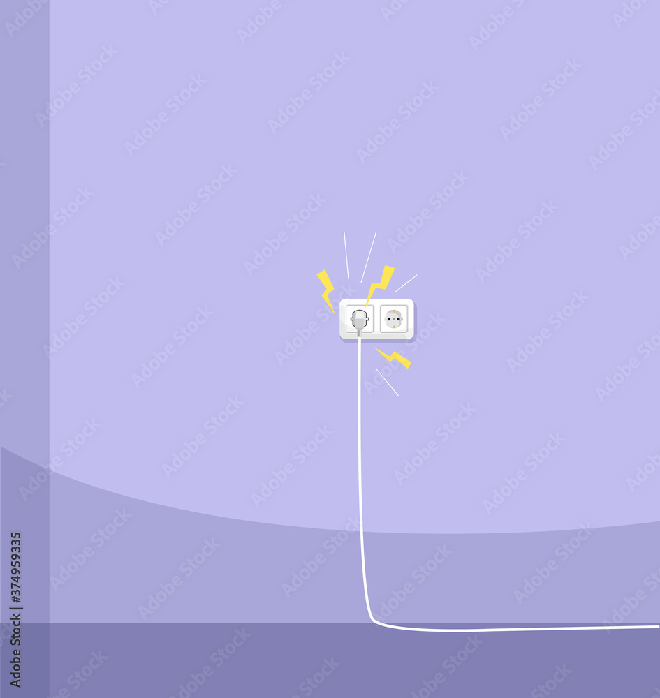 Damaged wiring semi flat RGB color vector illustration. Faulty cable ...