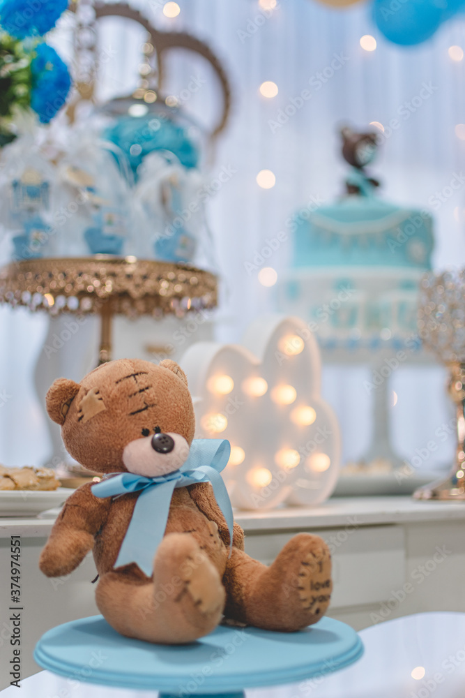 Delicious sweet birthday buffet with cupcakes, meringues and other ...