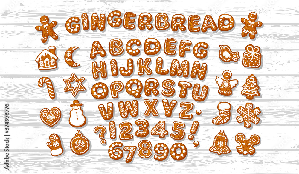 Christmas and New Year gingerbread alphabet letters and numbers and ...