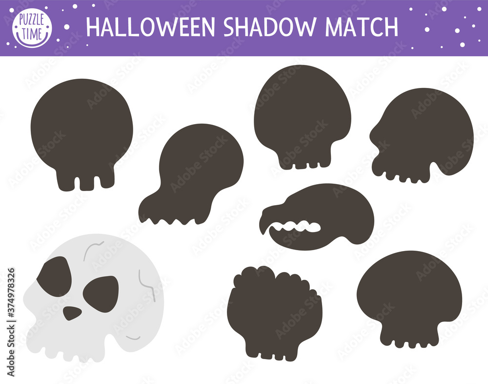 Halloween shadow matching activity for children. Autumn puzzle with ...