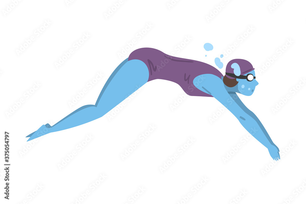 Female Athlete Swimming in Pool under Water, Person in Swimwear and Cap ...