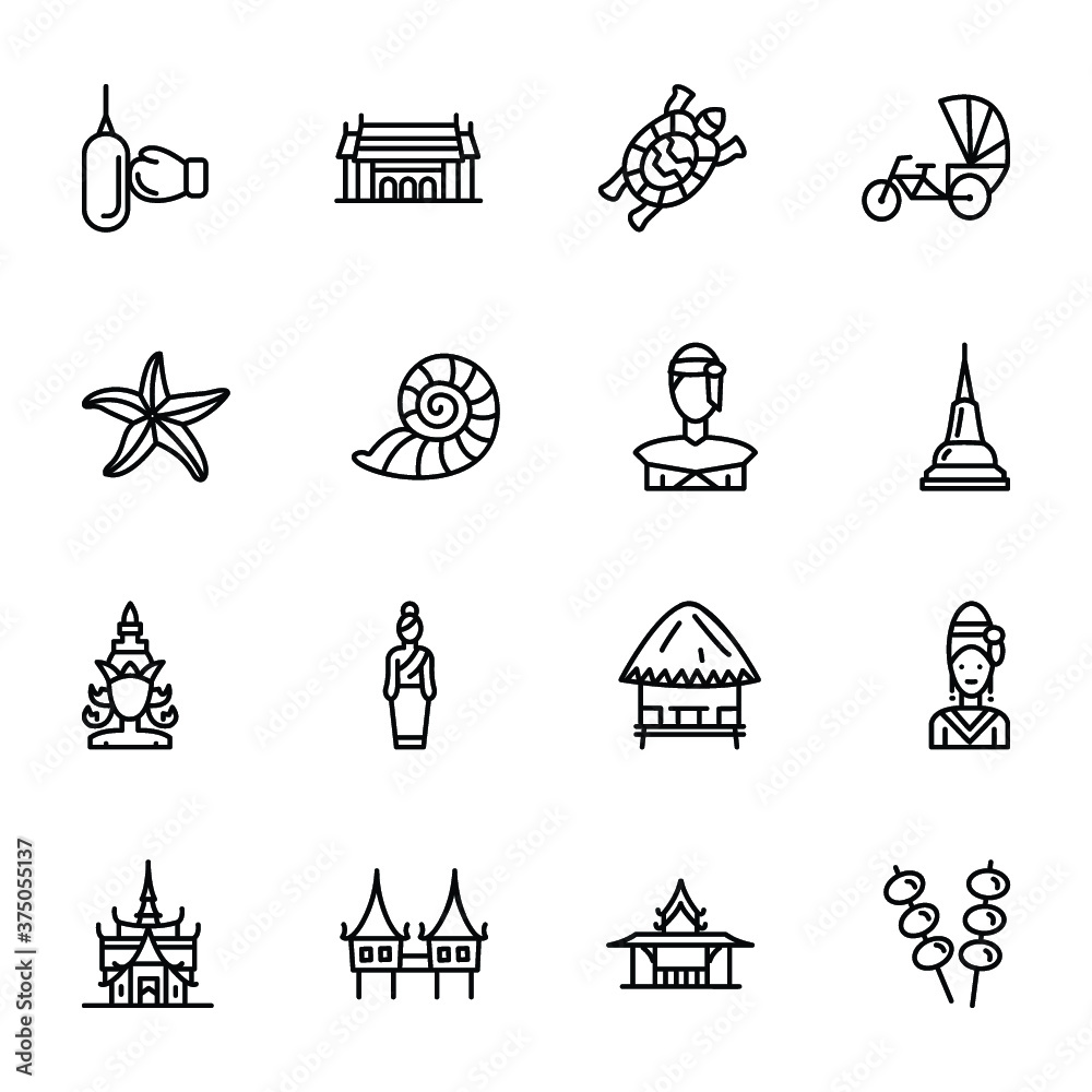 Thailand Symbols Icons Set Stock Vector | Adobe Stock