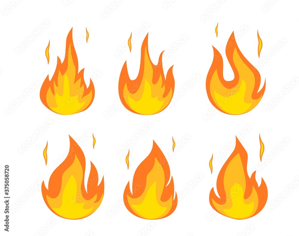 Cartoon fire flames set. Ignition light effect, flaming symbols. Hot ...