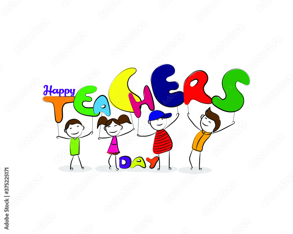 Vector de Stock Vector illustration of happy teachers day, cute, little ...