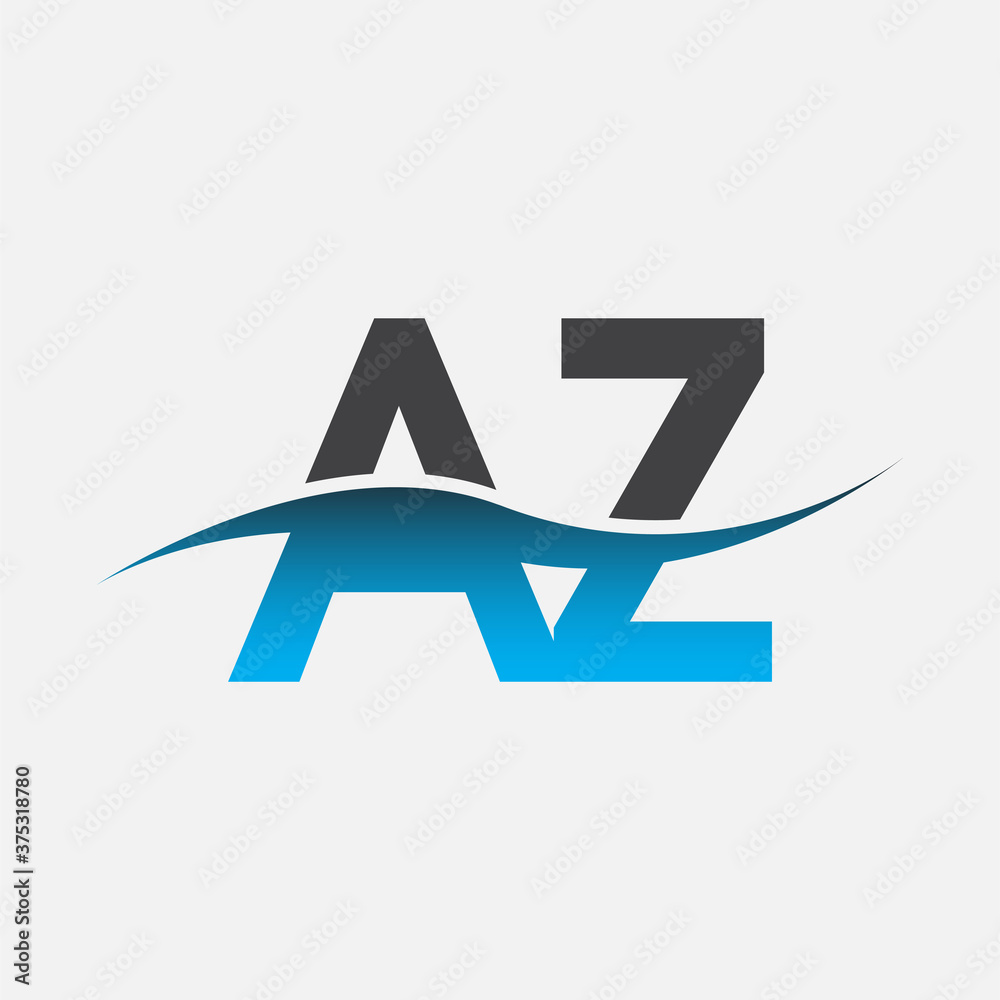 initial letter logo AZ company name blue and grey color swoosh design ...