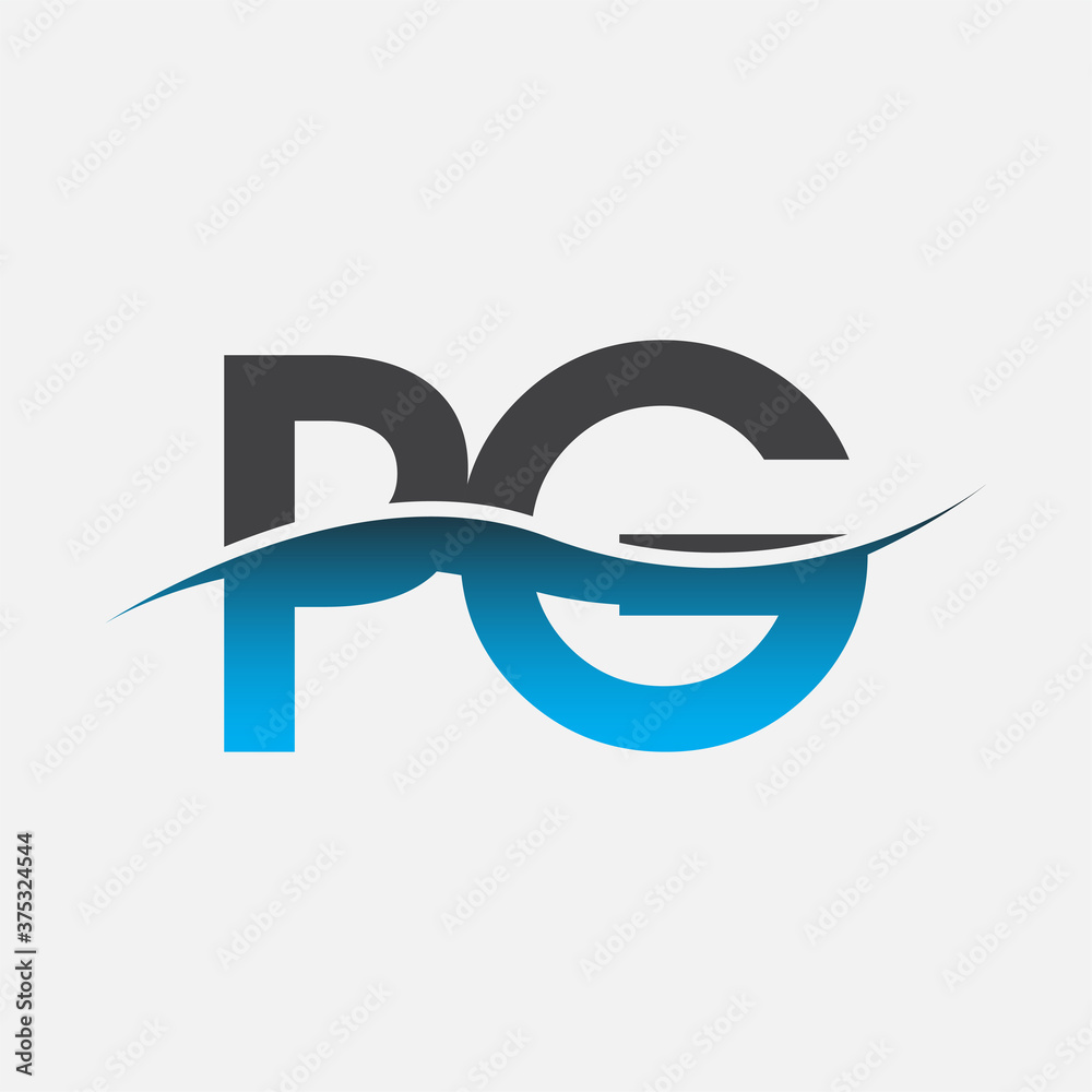 initial letter logo PG company name blue and grey color swoosh design ...