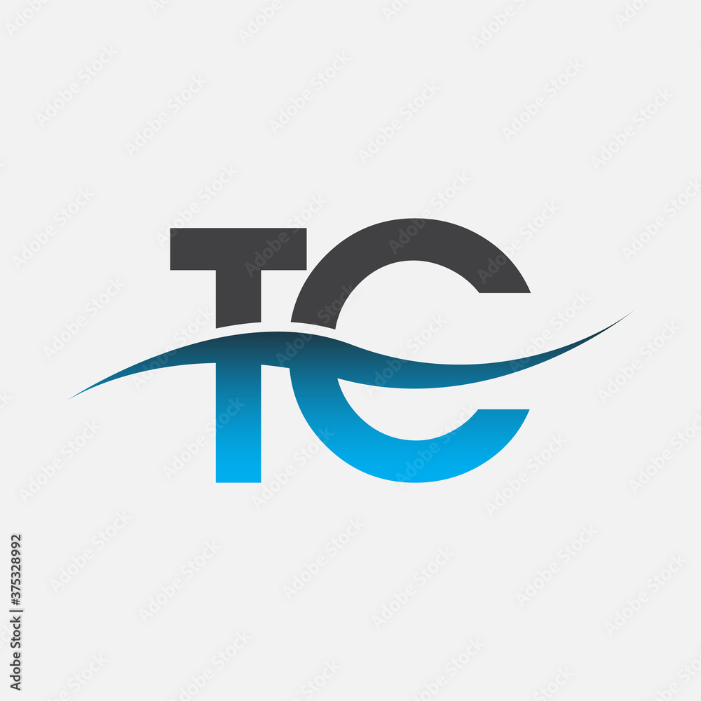initial letter logo TC company name blue and grey color swoosh design ...