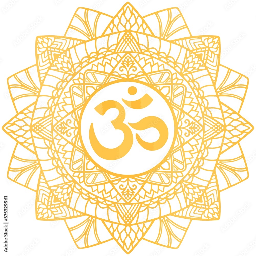 Vector illustration of golden ohm symbol. Aum, om, ohm symbol in ...