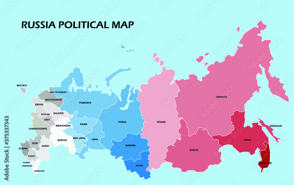 Russia political map divide by state colorful outline simplicity style ...