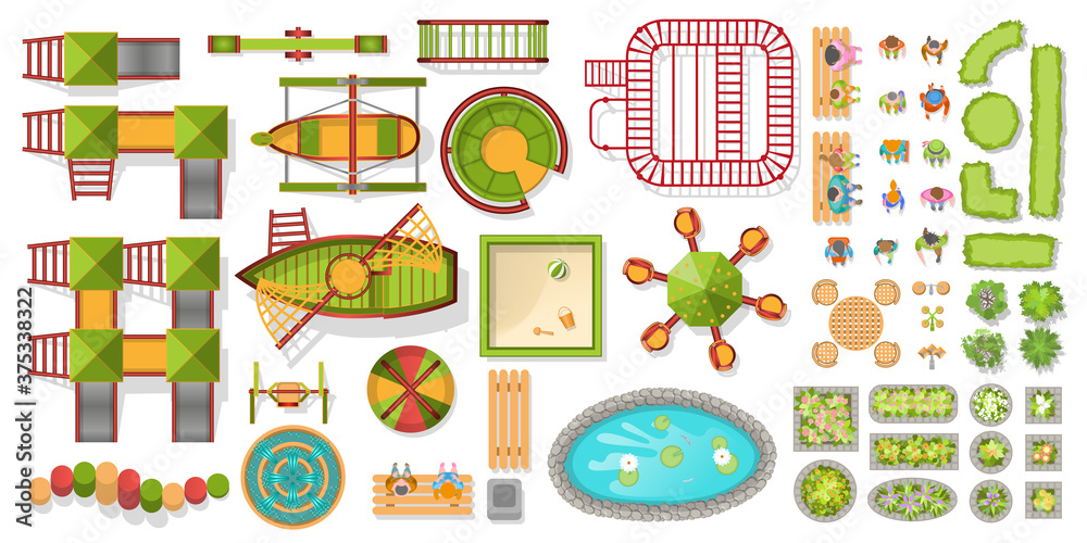 Vector set. Playground. Top view. Playgorund element for kids set ...