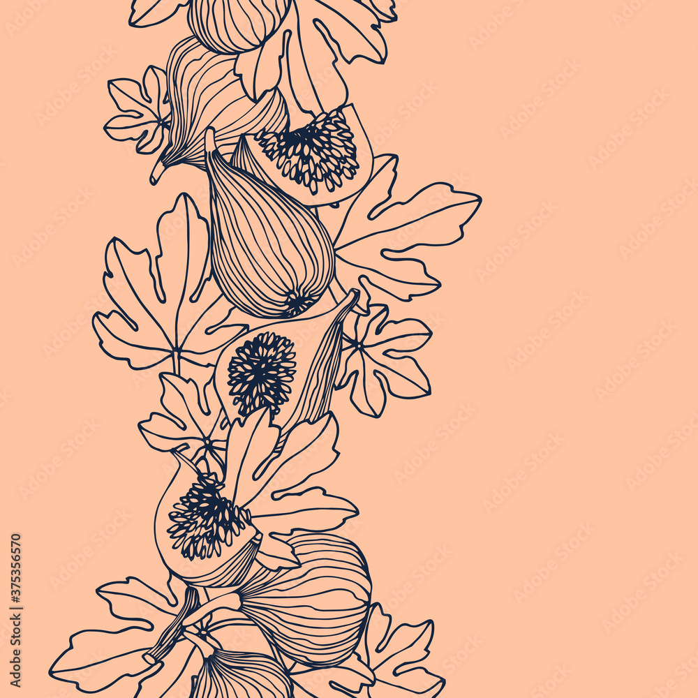 vertical seamless pattern of fruits figs with leaves, for decorative ...