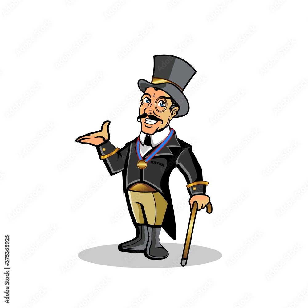 Smiling Mayor Mascot Illustration Top Hat Fancy Men Suit One Eye ...