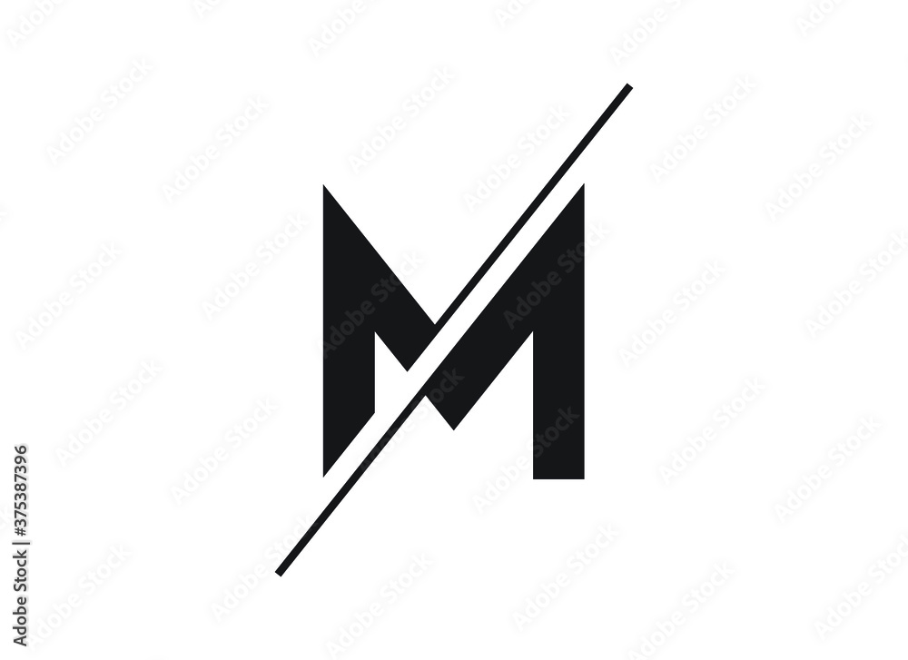 Letter M logo in a moden style with cut out slash and lines. Vector ...