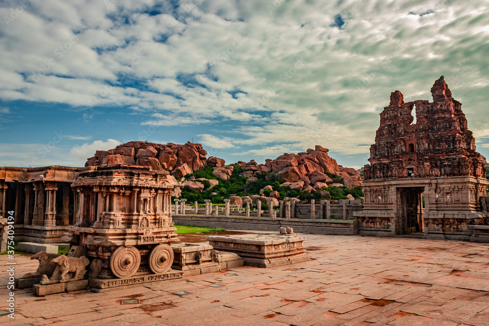 vithala temple hampi ruins antique stone art from unique angle with ...