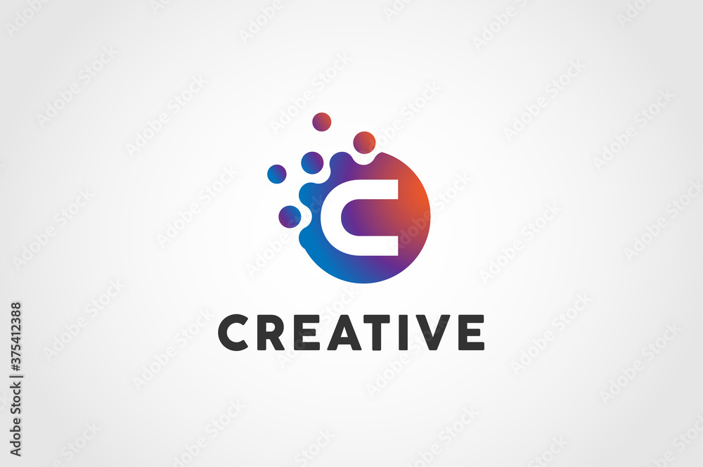 Initial Letter R Logo, Circle particle with letter R inside, vector ...