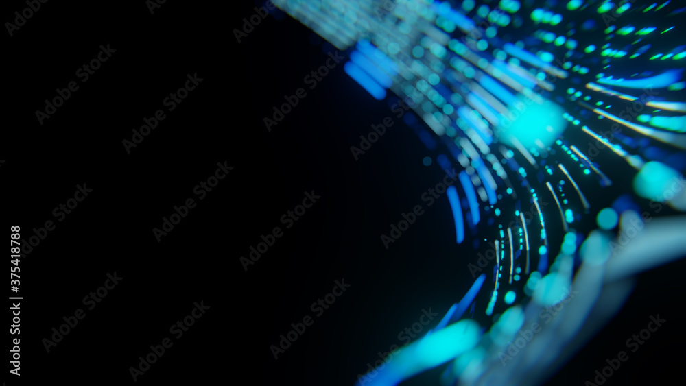 fiber optics background with lots light spots. Abstract tech background. Floating Numbers HUD ...