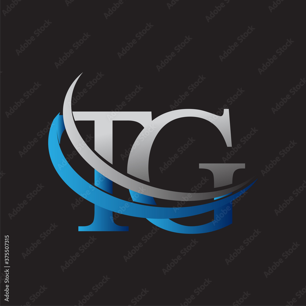 initial letter TG logotype company name colored blue and grey swoosh ...