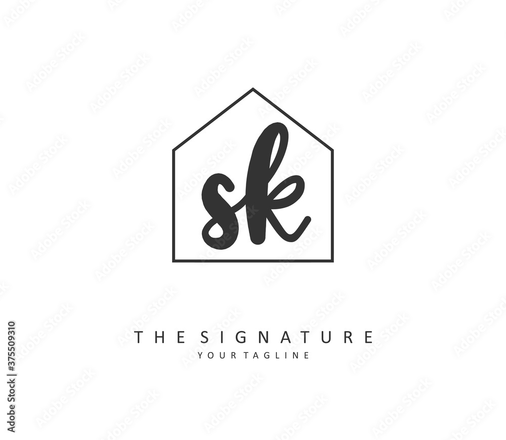 S K SK Initial letter handwriting and signature logo. A concept ...