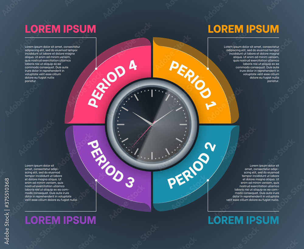 Clock with period segments of circular shape. Business infographics ...