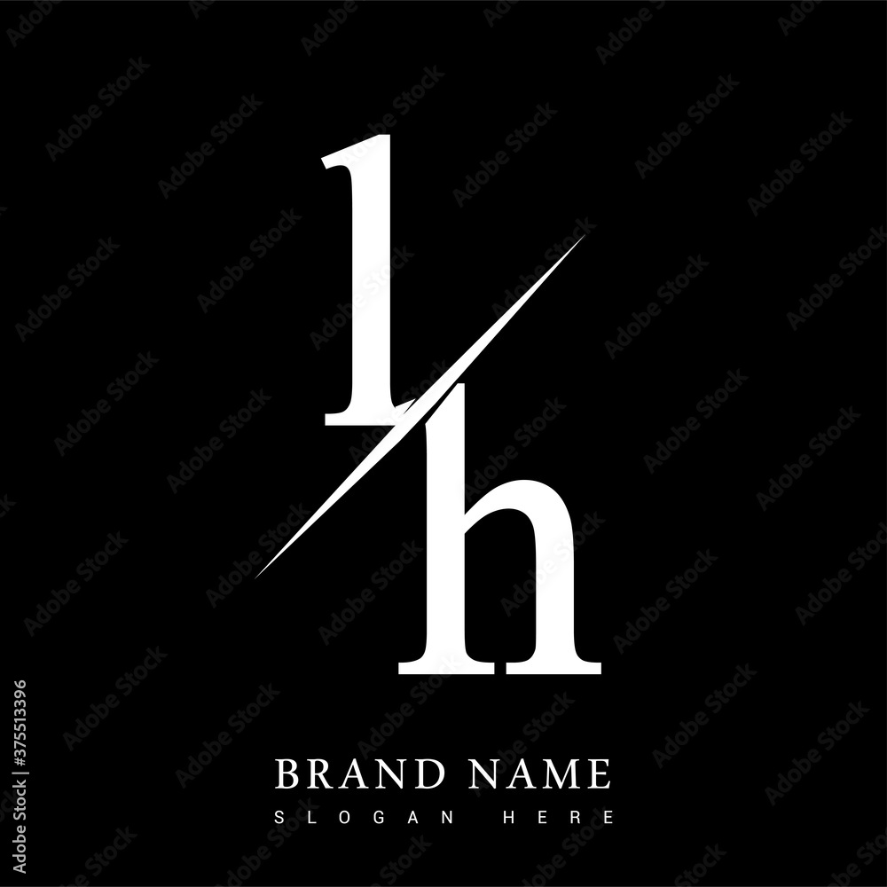 initial logo letter LH for company name black and white color and slash ...