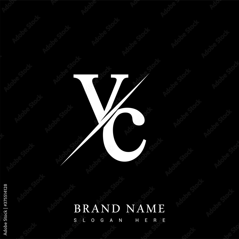 initial logo letter VC for company name black and white color and slash ...
