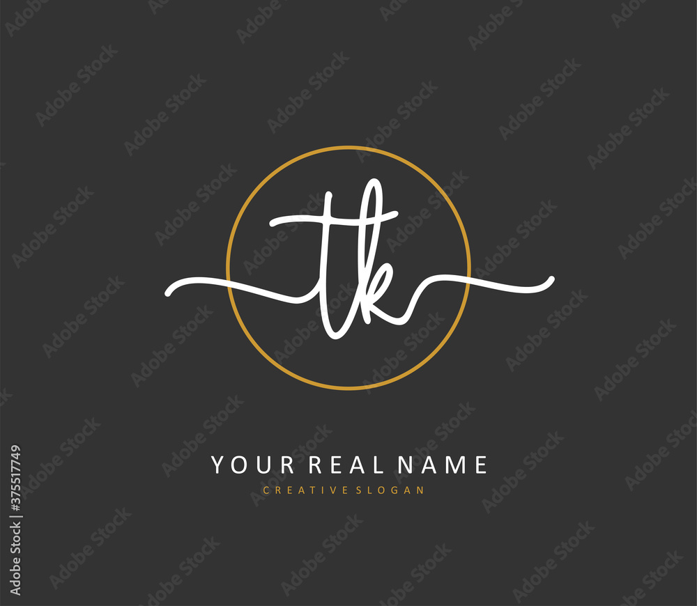 T K TK Initial letter handwriting and signature logo. A concept ...