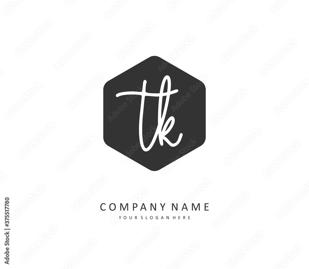 T K TK Initial letter handwriting and signature logo. A concept ...