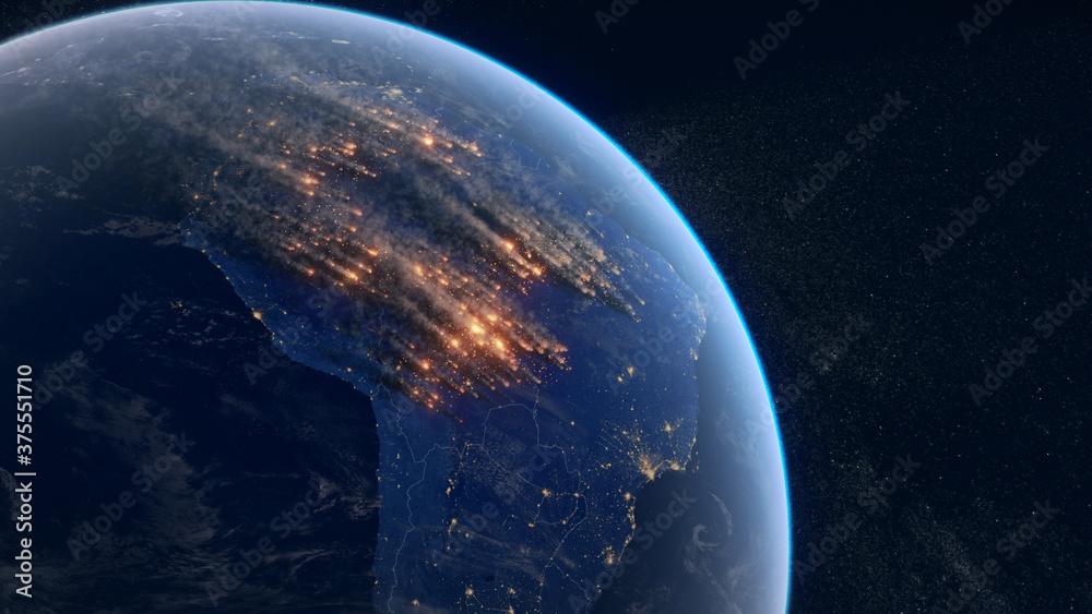 Stock-Illustration „Amazon Rainforest Fire From Space. Satellite Night ...