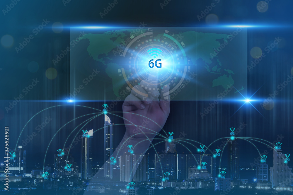 Graphic show hand point to start 6G network hi technology signal ...
