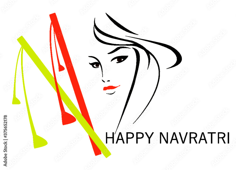Vector de Stock hAPPY NAVRATRI wishes: beautiful face with dandiya ...