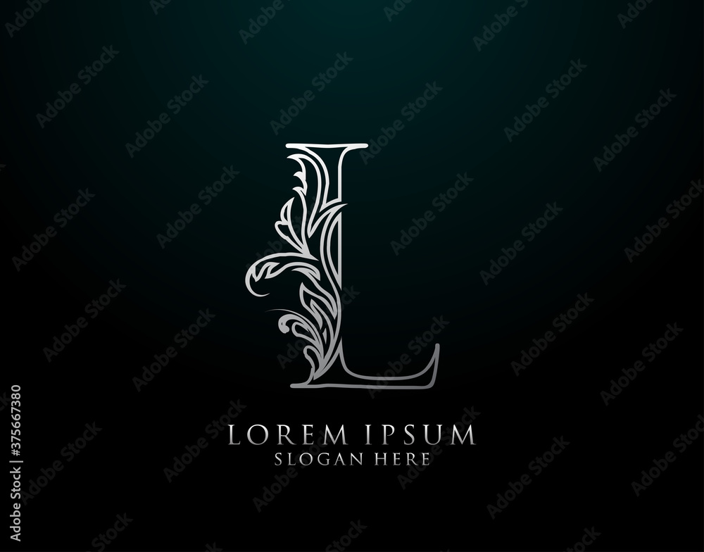 Classic L Letter Icon. Luxury Silver calligraphic alphabet arts logo ...