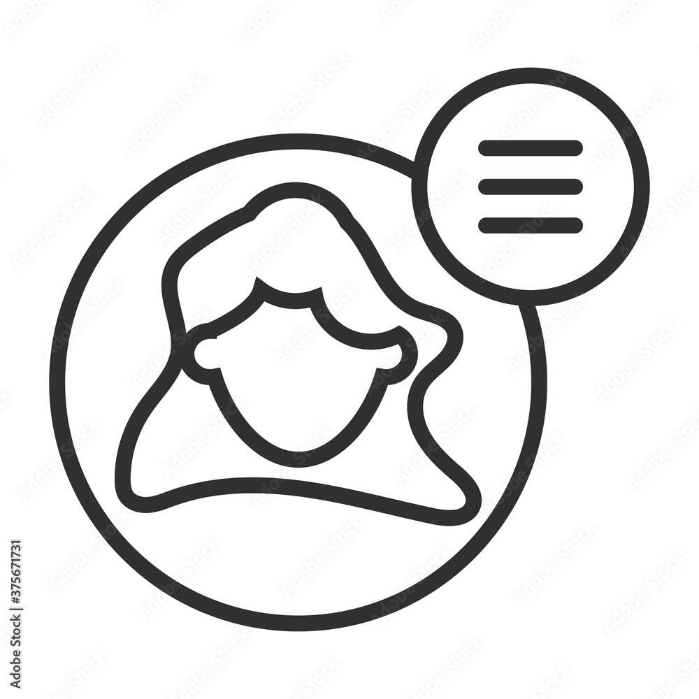 Rounded female user profile or account menu line art icon for apps and ...
