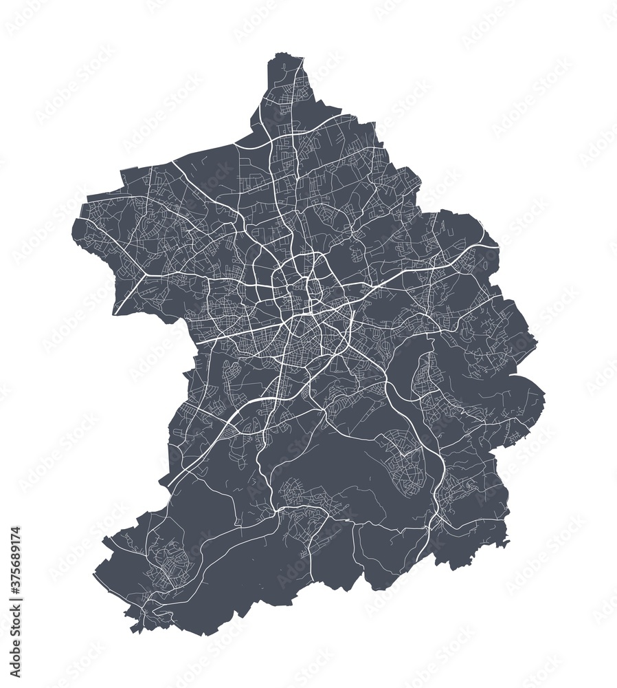 Essen map. Detailed map of Essen city poster with streets. Cityscape ...