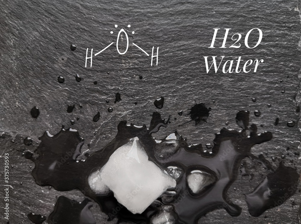 Photo Stock Structural chemical formula of water molecule with melting ...
