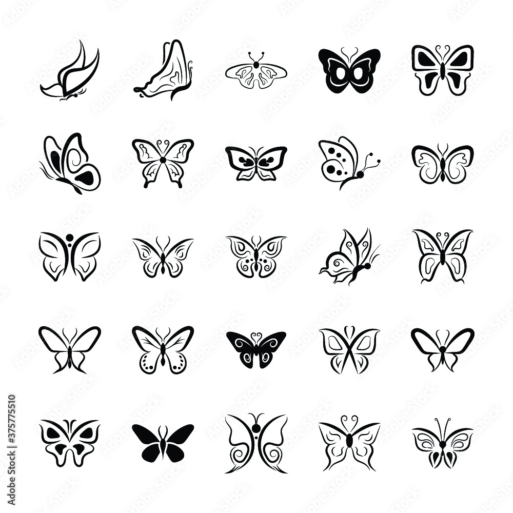 Butterfly Symbols Icons Set Stock Vector | Adobe Stock